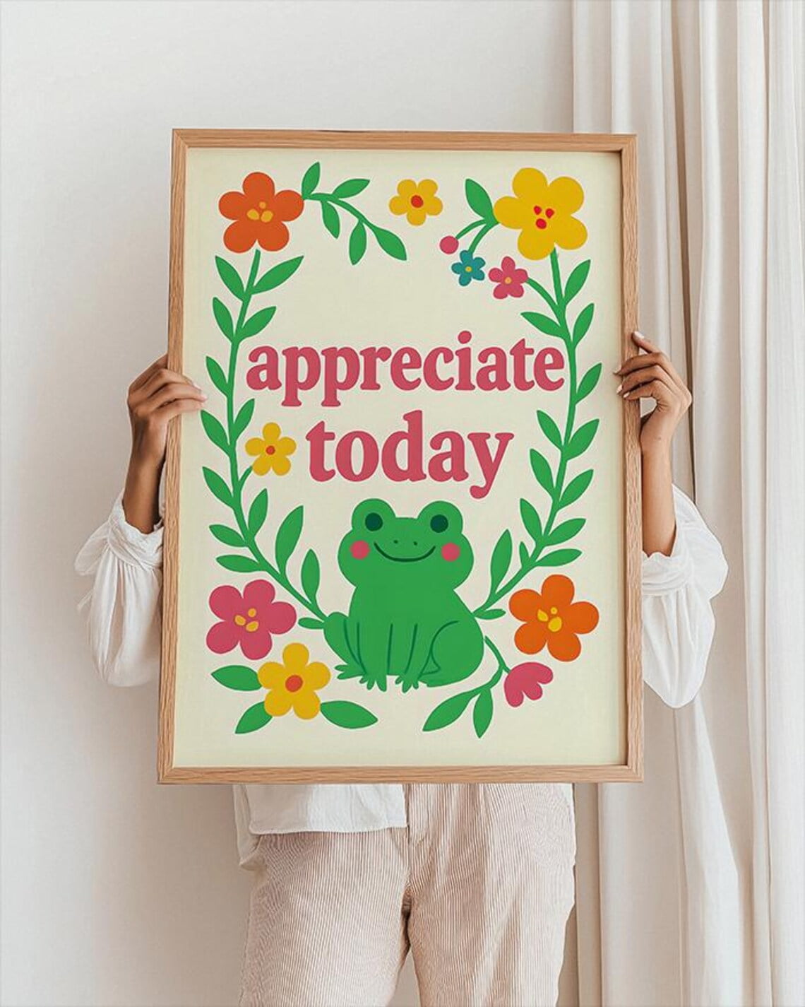 Happy Frog Cottagecore Poster, Mindfulness Affirmation Art UNFRAMED ...