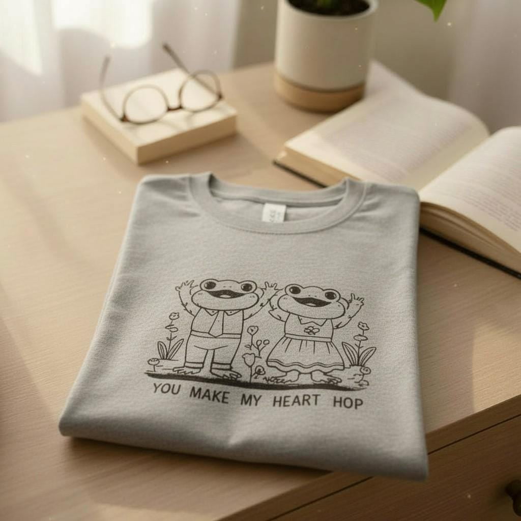 Happy Frog Embroidered T-Shirt | Unique Animal Design, Handmade Cotton ...