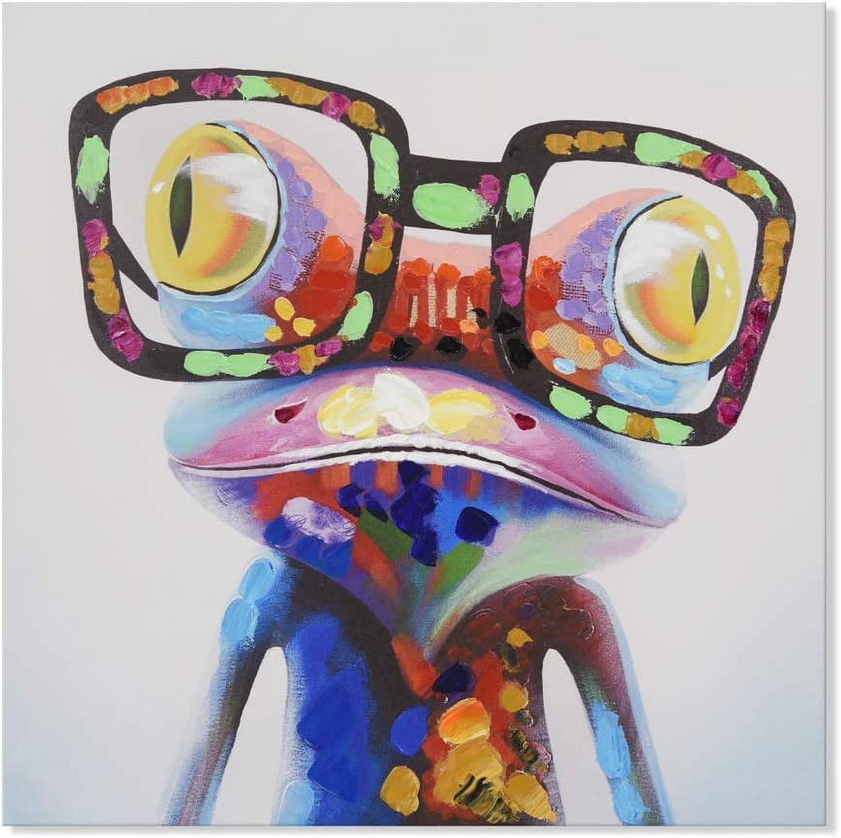 Happy Frog with Glasses Canvas Wall Art Funny Colorful Animal Red Eyed ...
