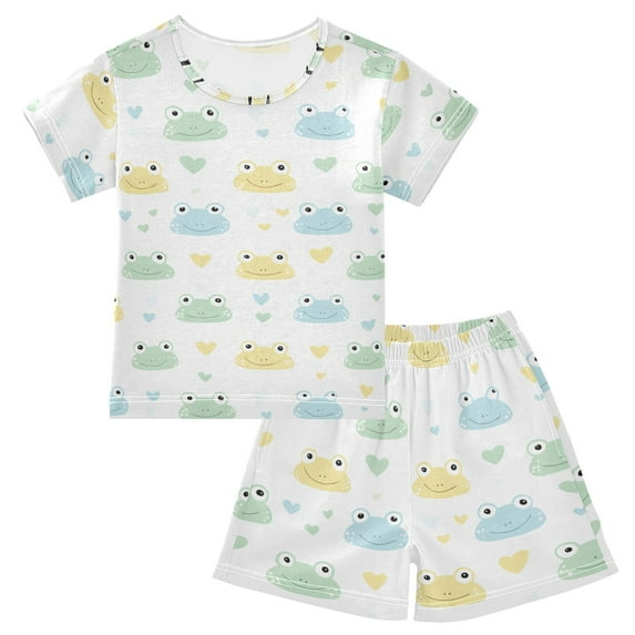 Happy Frog Hearts Summer Pajama Set Soft Cotton Short Sleeve Sleepwear ...