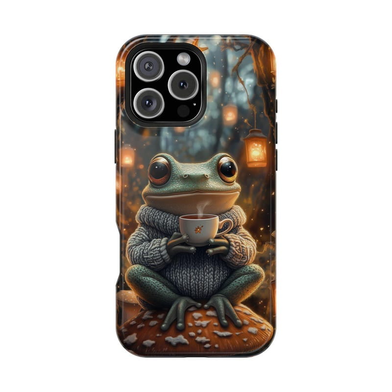 Happy Frog Sipping Tea on a Cozy Toadstool Phone Case for iPhone 11,12 ...