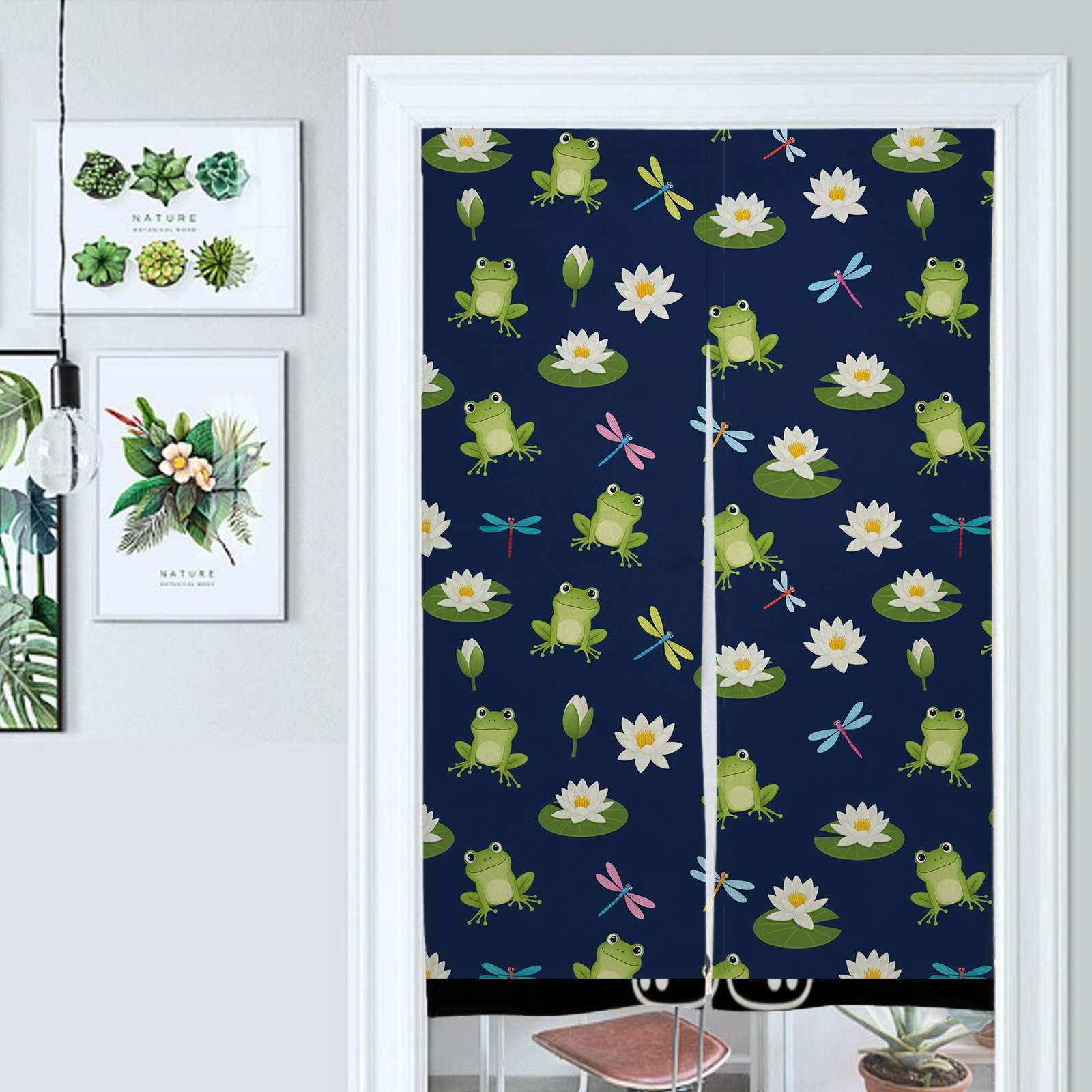 Happy Frogs Lily Pads Dragonflies Blue Background Door Curtain Nordic ...