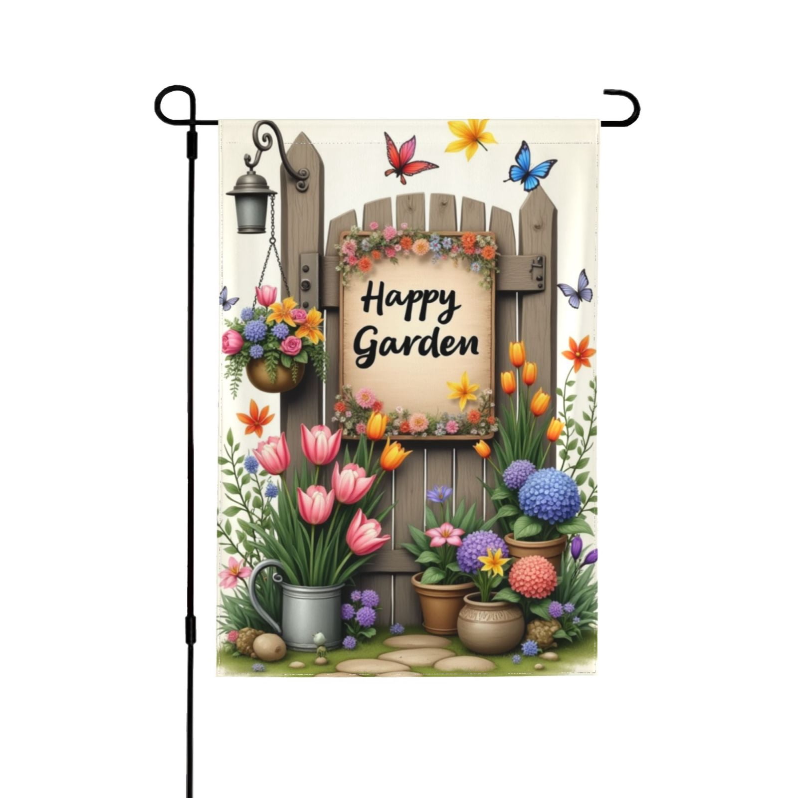 Happy Garden Fence Floral Garden Flag， Double Sided 12x18 Inch Spring ...