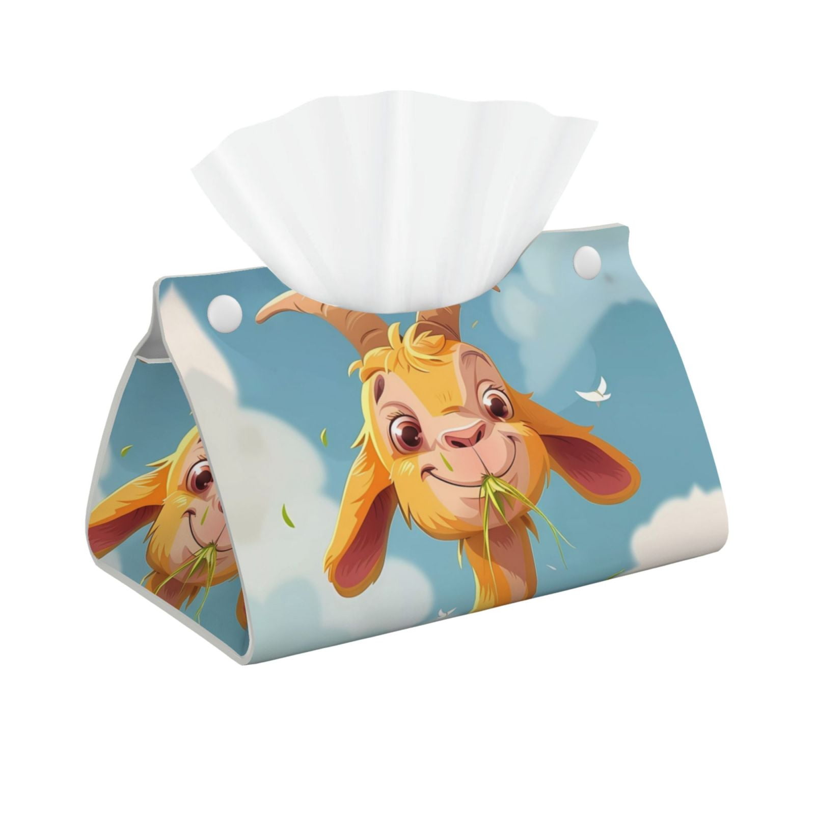 Happy Goat In Meadow Leather Tissue Box Cover - Long PVC Tissue Box ...