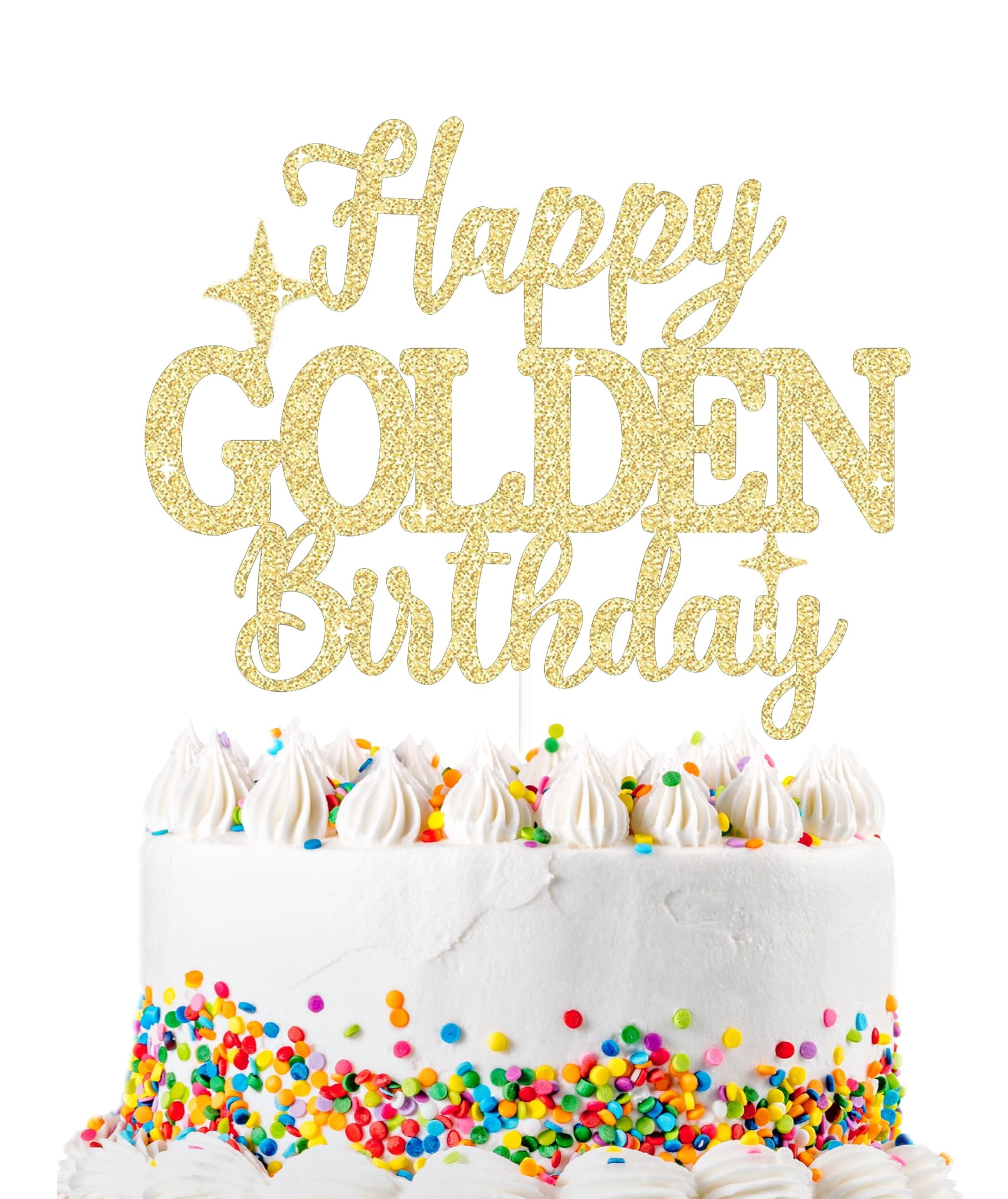 Happy Golden Birthday SCH4 Cake Topper, Gold Glitter Birthday Cake ...