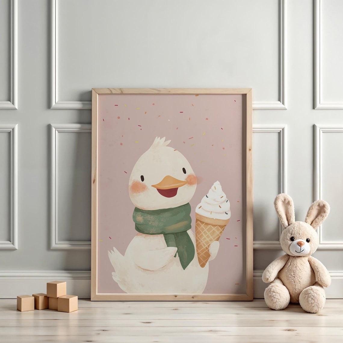 Happy Goose With Ice Cream Wall Art, Nursery Animal Print, Kids Room ...