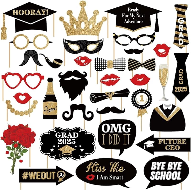 Happy Graduation 2025 Photo Booth Props 35pcs Funny Large Graduation ...