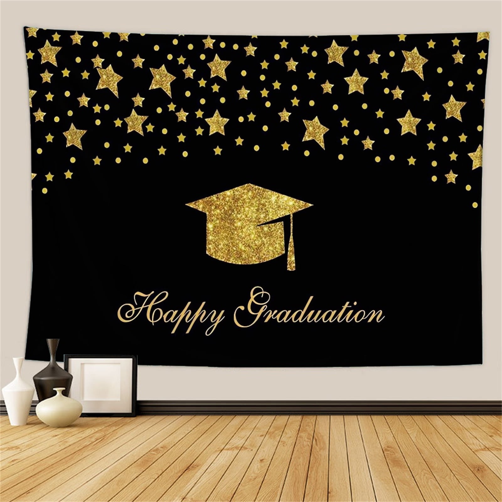 Happy Graduation Backdrop Congrats Grad Black Gold Graduate Party ...