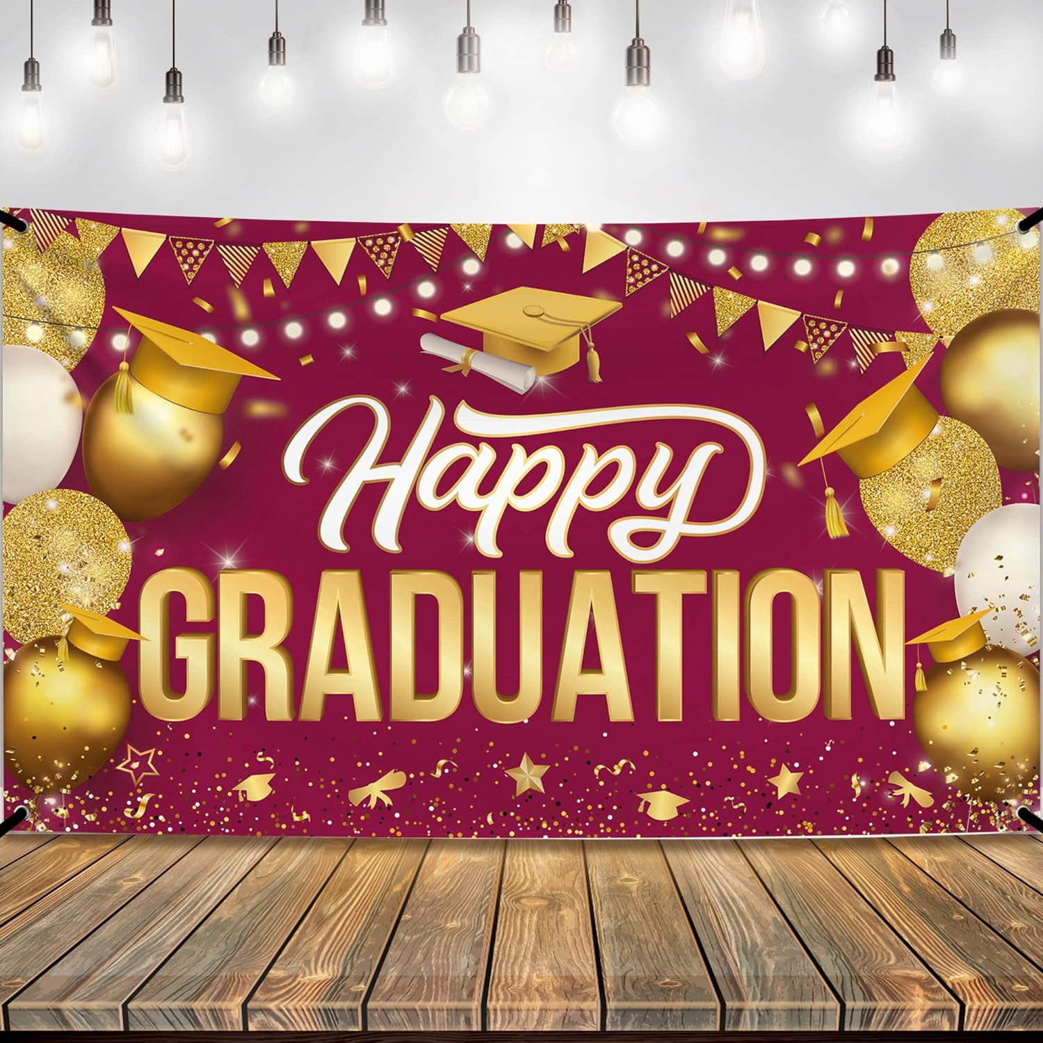 Happy Graduation Banner Maroon and Gold Large Graduation Backdrop ...