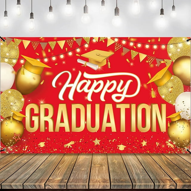 Happy Graduation Banner Red and Gold, Graduation Backdrop 2025 ...