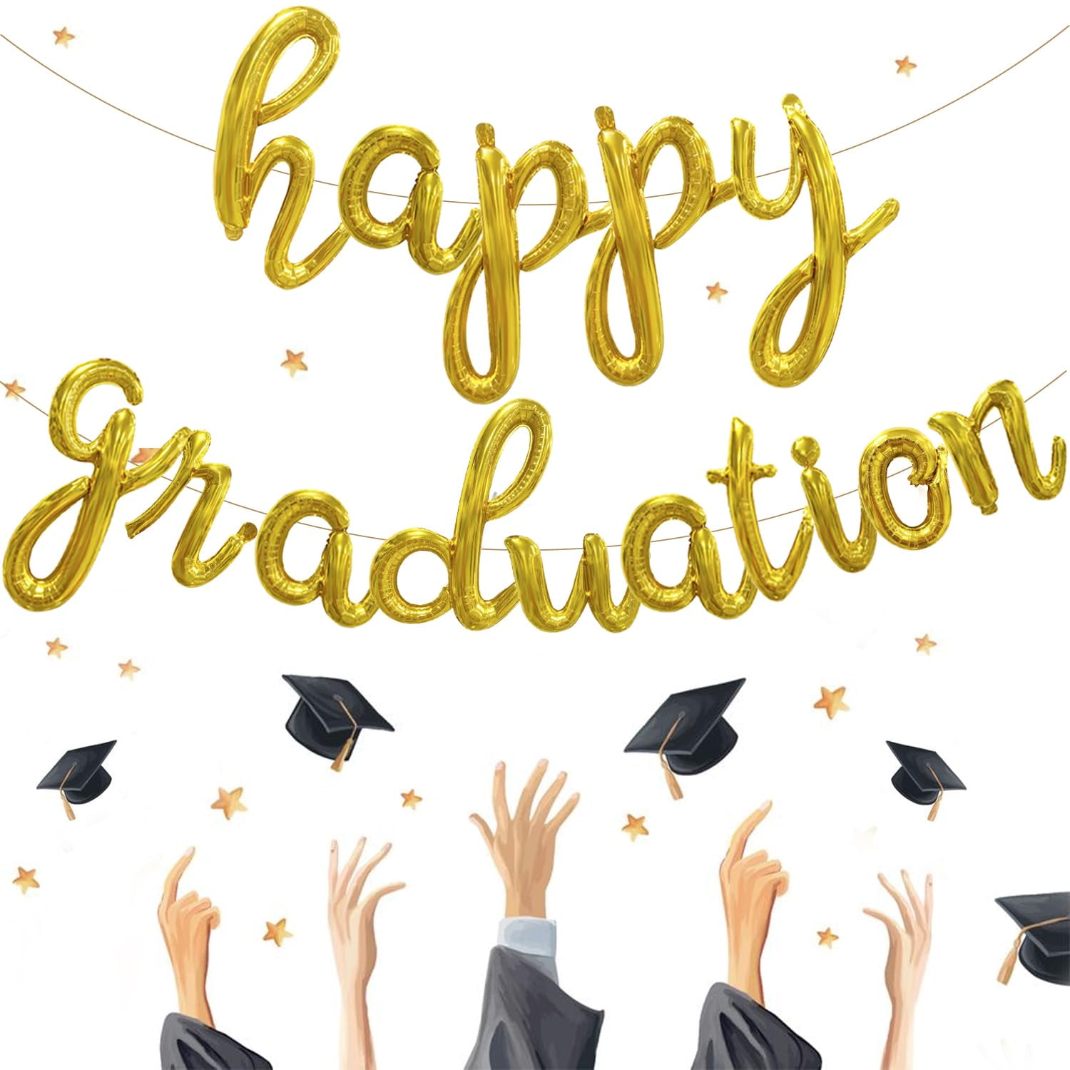 Happy Graduation Script/Cursive Gold Letter Balloons, Gaint 18 Congrats ...
