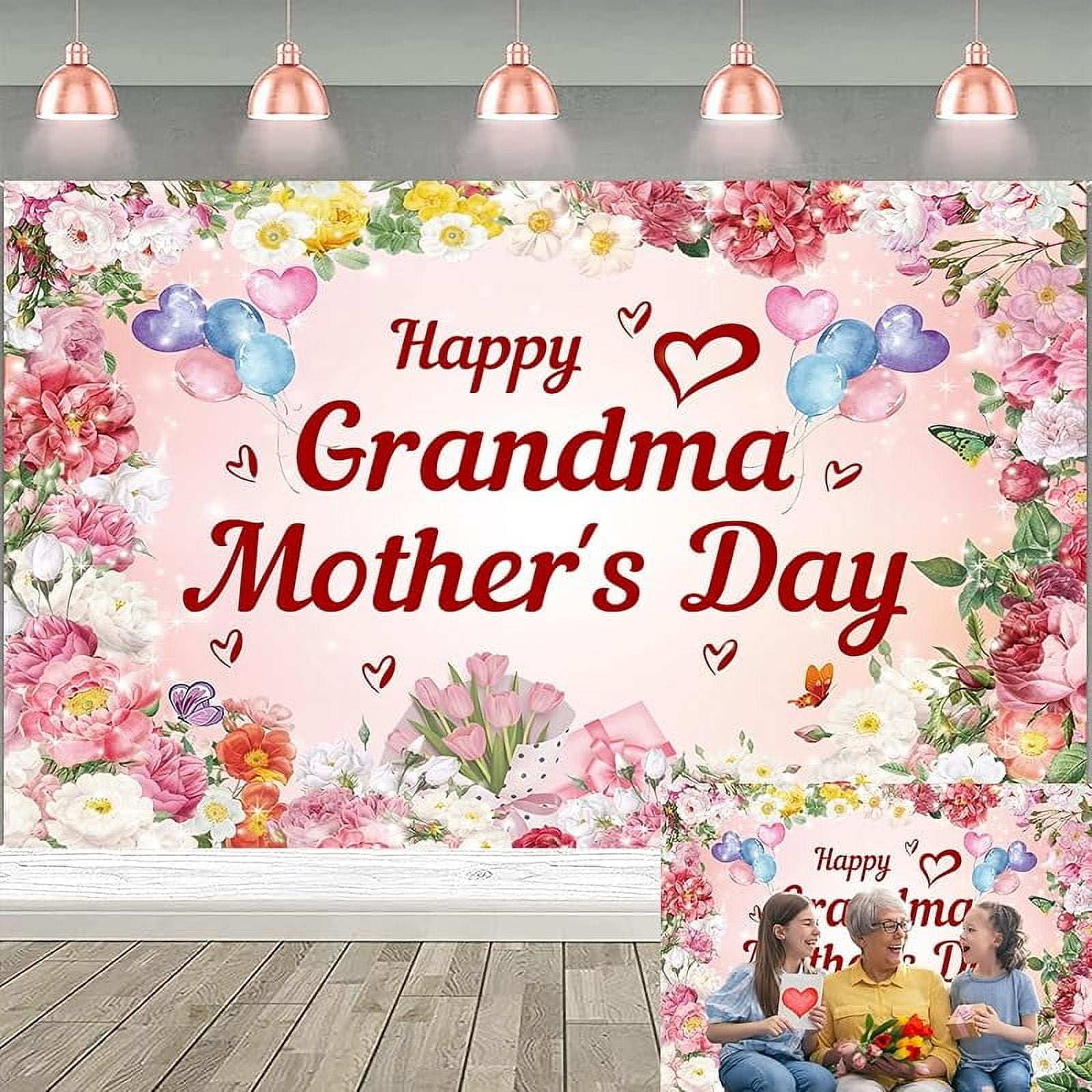 Happy Grandma Mother's Day Backdrop Pink Floral I Love You Grandma ...