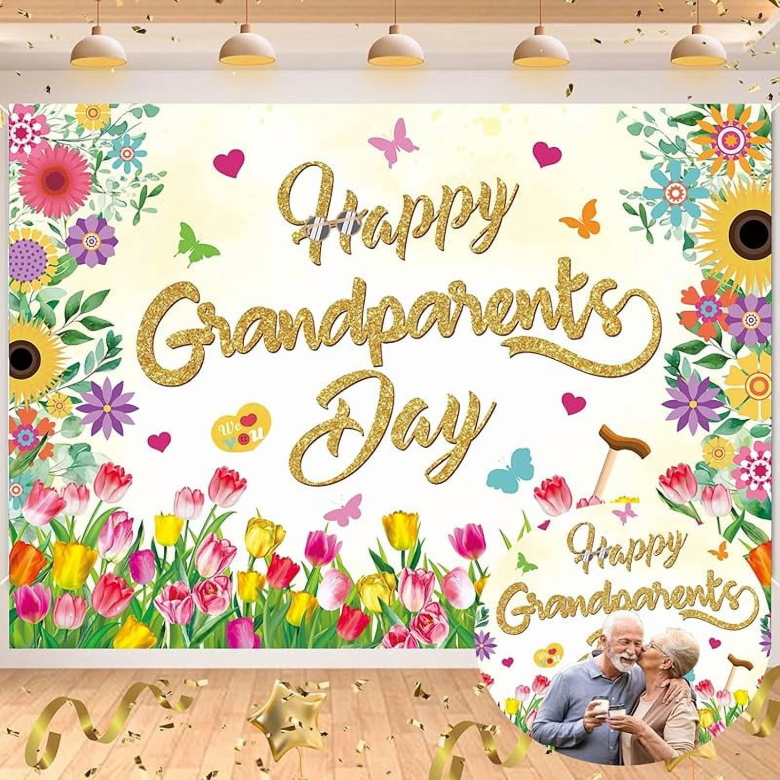Happy Grandparents Day Groovy Backdrop Flower Butterfly Best ...