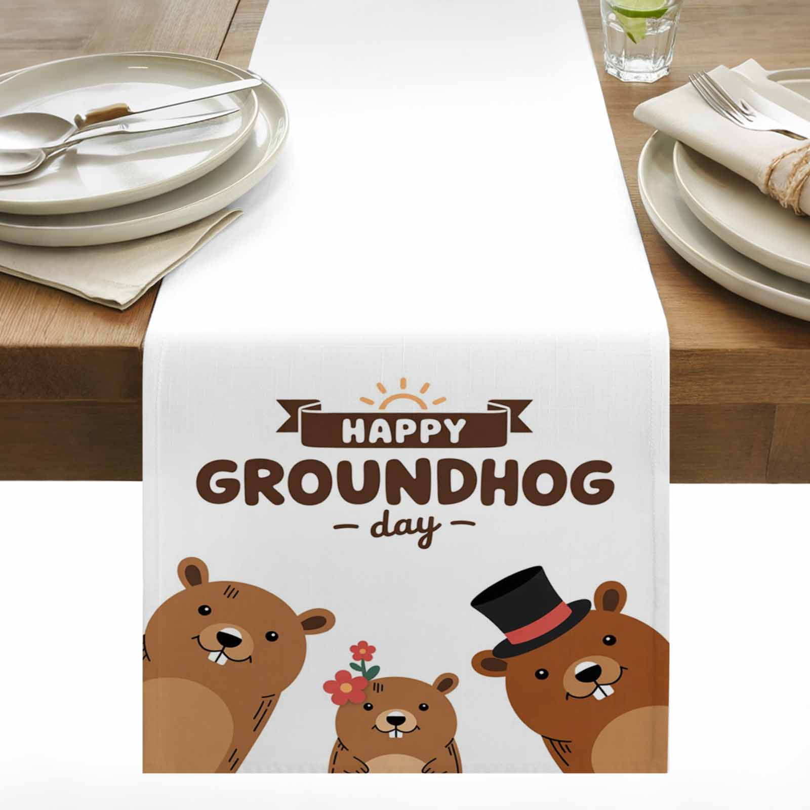 Happy Ground Day Cotton Linen Table Runner Country Cartoon Floral Hat ...