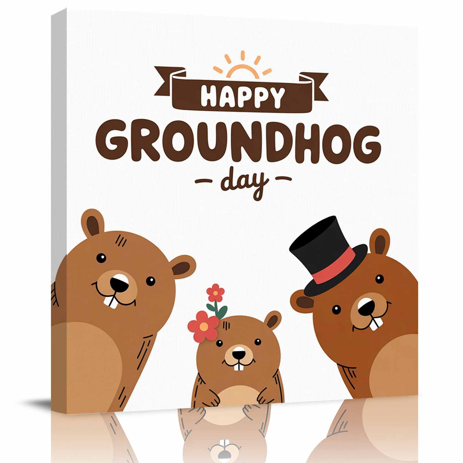 Happy Ground Day Framed Canvas Wall Art, Country Cartoon Floral Hat ...