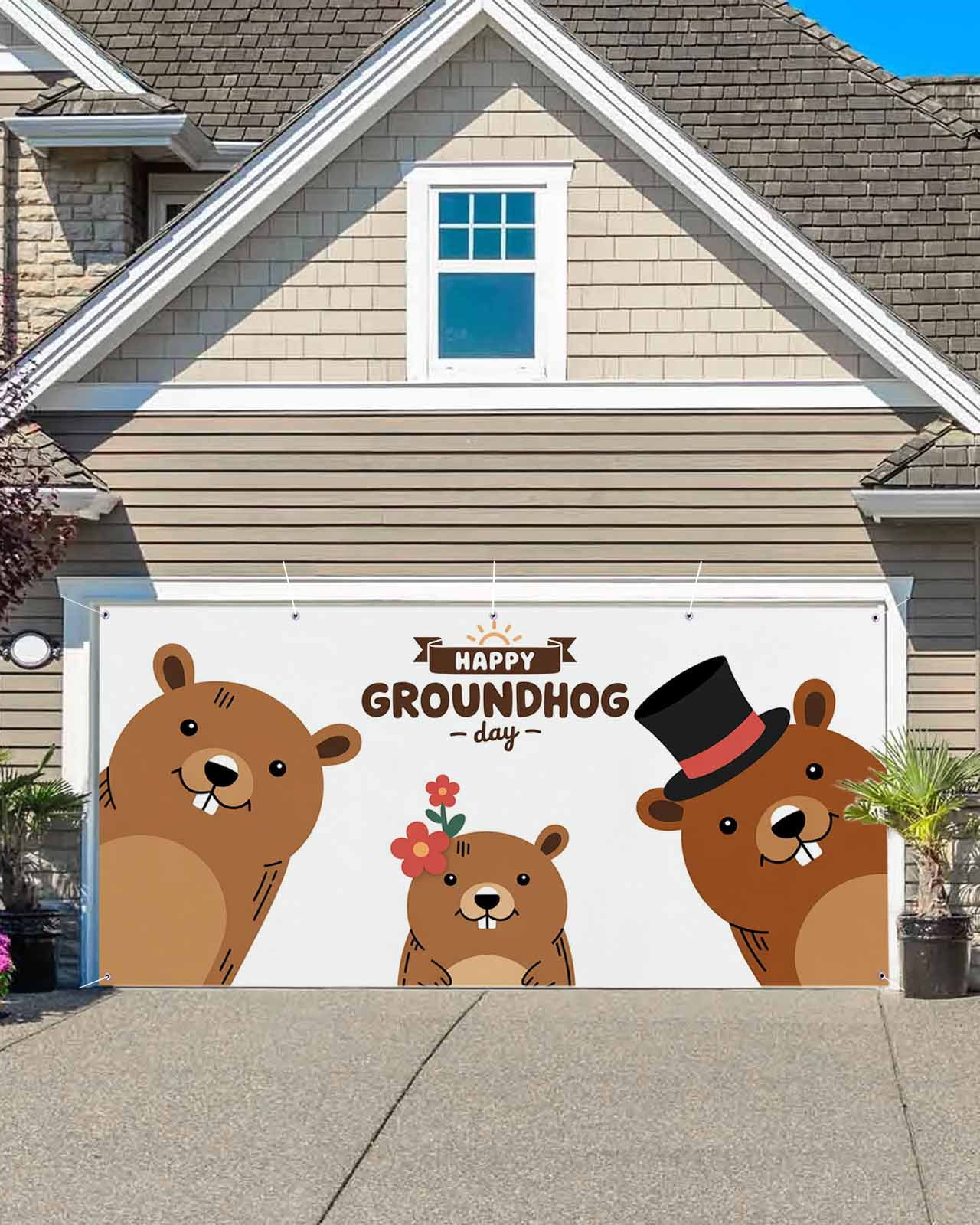 Happy Ground Day Garage Door Banner Covers, Country Cartoon Floral Hat ...