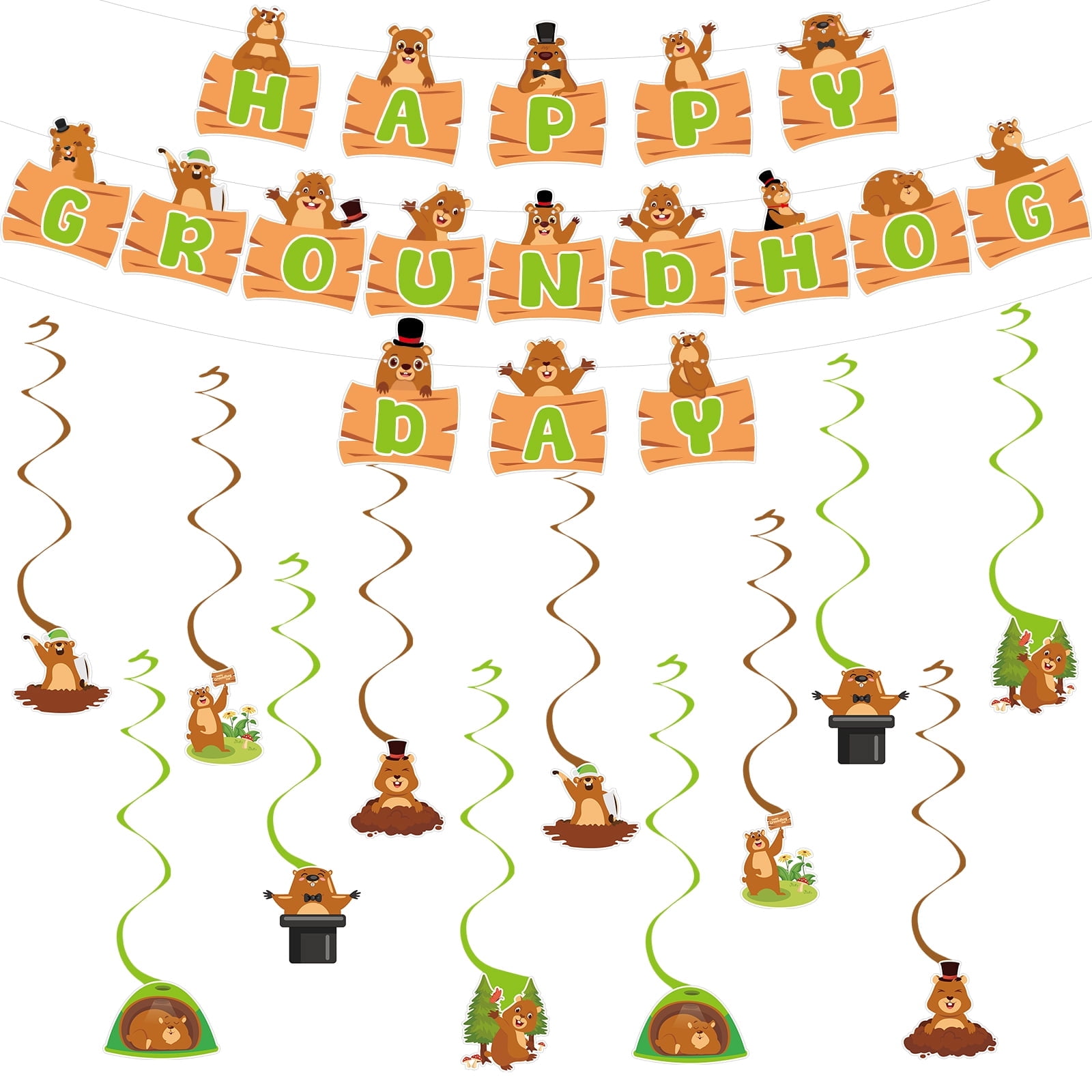 Happy Groundhog Day Decorations Set – Includes Banner & Hanging Swirls ...