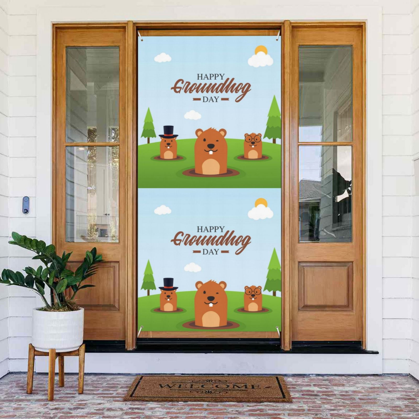 Happy Groundhog Day Door Cover Decoration Backdrop Banner Porch Sign ...