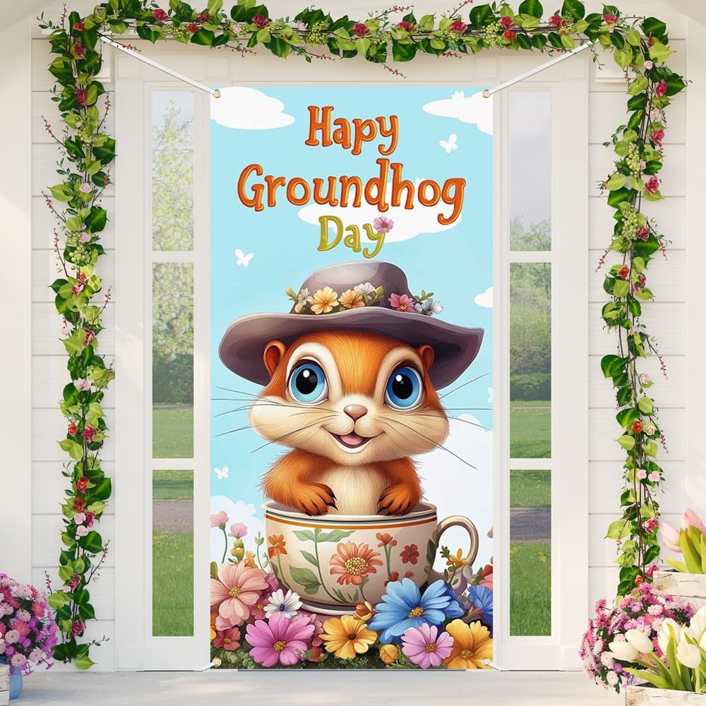 Happy Groundhog Day Door Cover – Spring is Coming Banner, Front Porch ...
