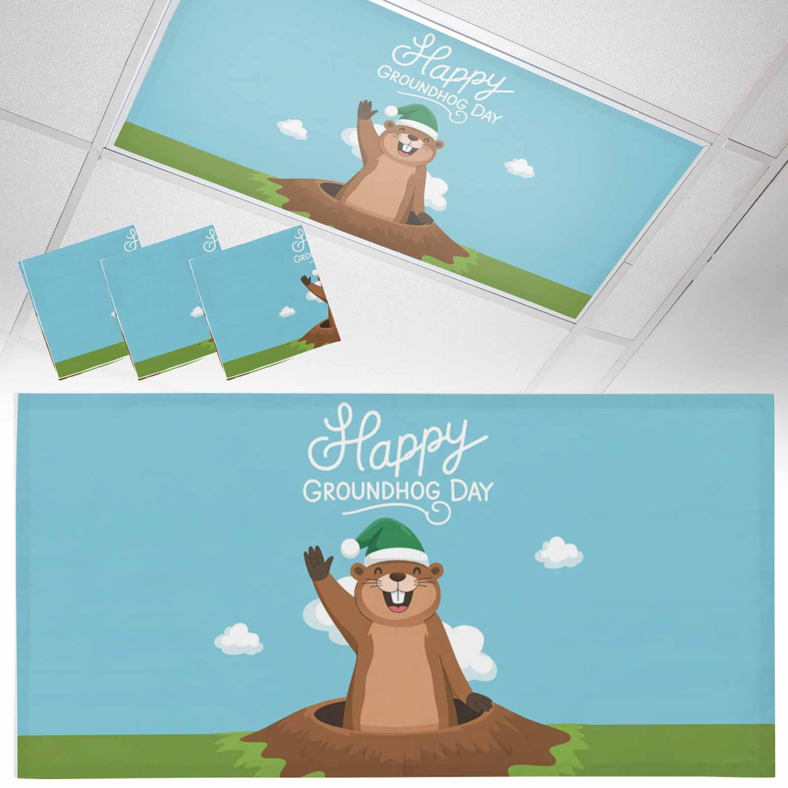 Happy Groundhog Day Fluorescent Light Covers Cartoon Green Hat ...