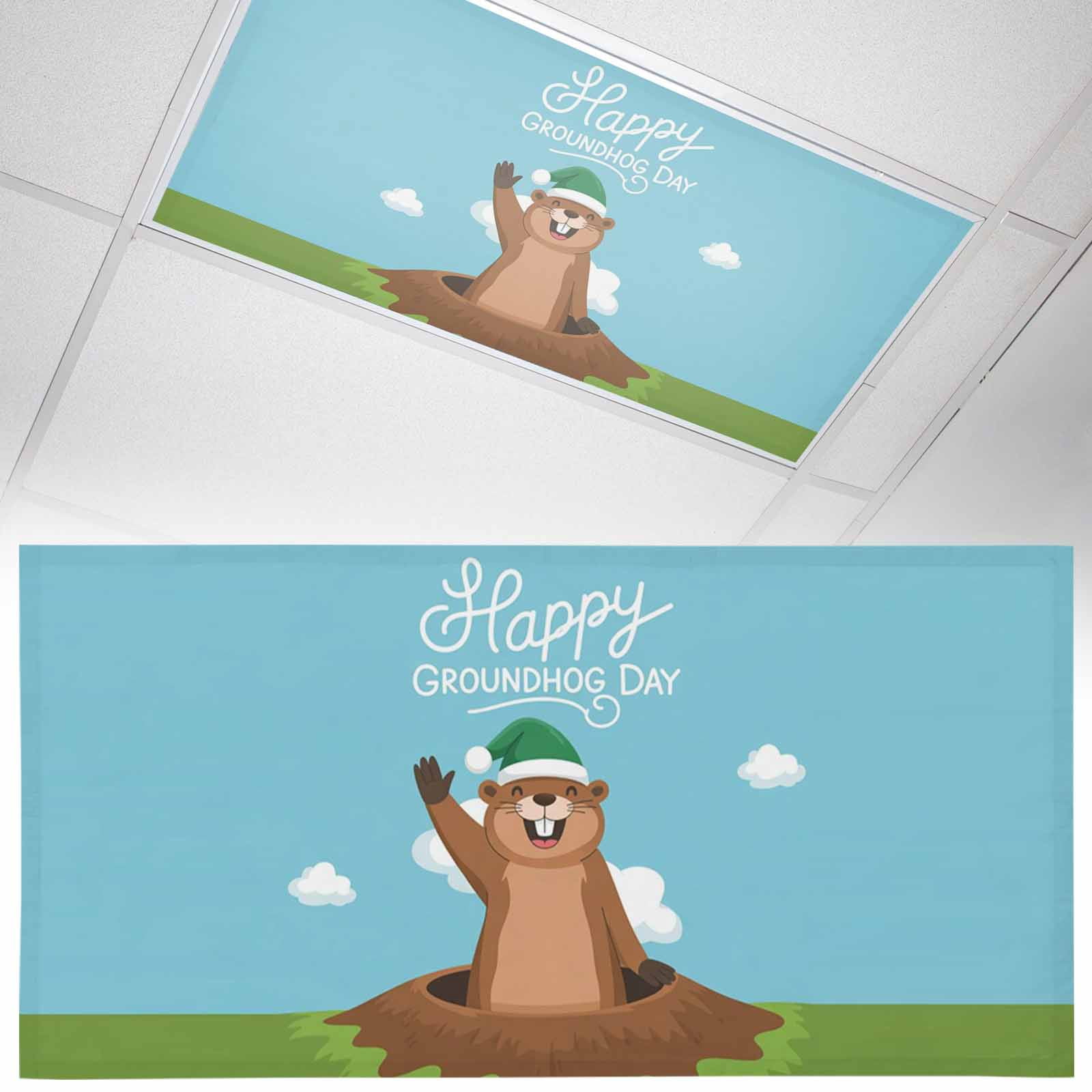 Happy Groundhog Day Fluorescent Light Covers Cartoon Green Hat ...