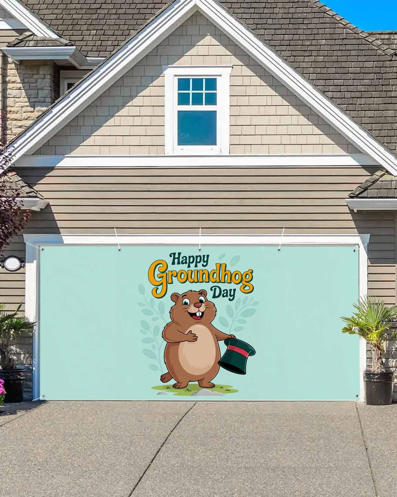 Happy Groundhog Day Garage Door Banner Covers, Cartoon Black Hat ...