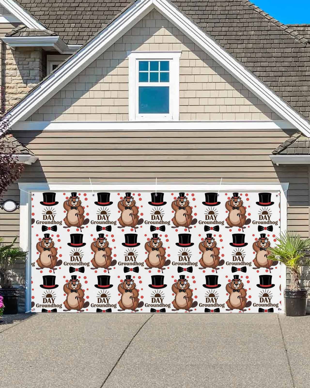 Happy Groundhog Day Garage Door Banner Covers, Vintage Cartoon Black ...