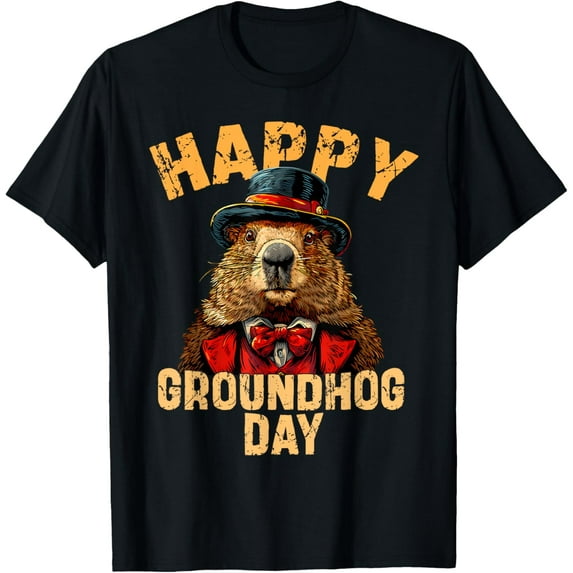 Happy Groundhog Day Ground Hog With Hat Animal Lovers T-Shirt - Walmart.com