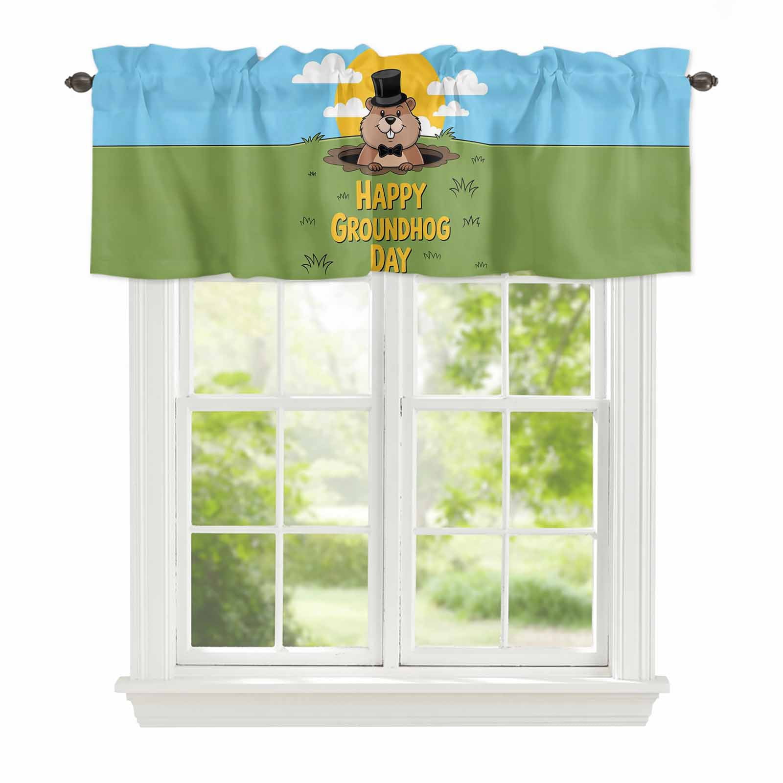 Happy Groundhog Day Window Valance for Kitchen, Cartoon Groundhog Hole ...