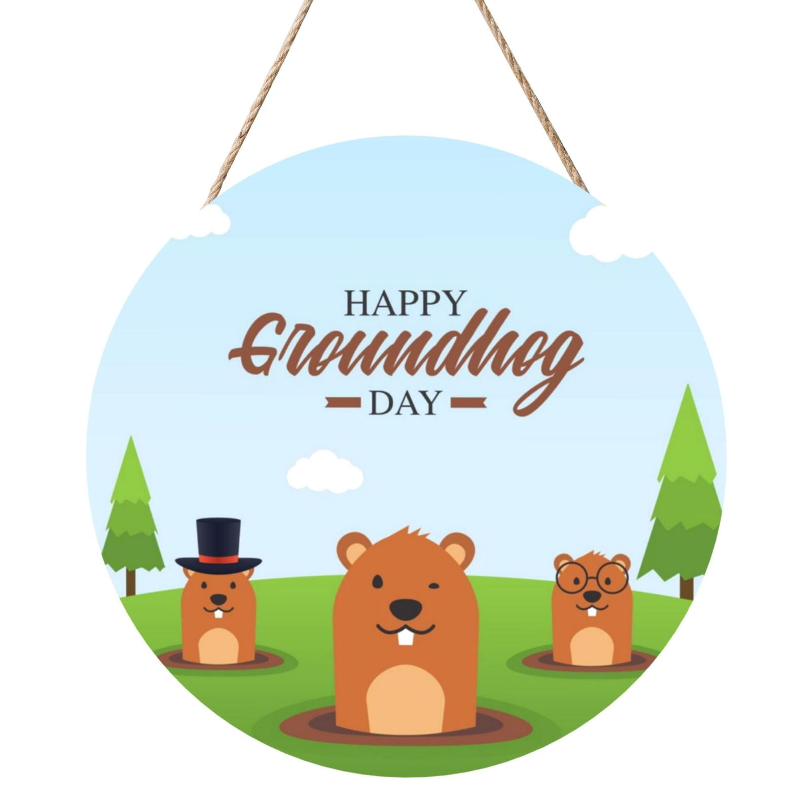 Happy Groundhog Day Wooden Hanging Sign Ornament Welcome Sign For Front ...