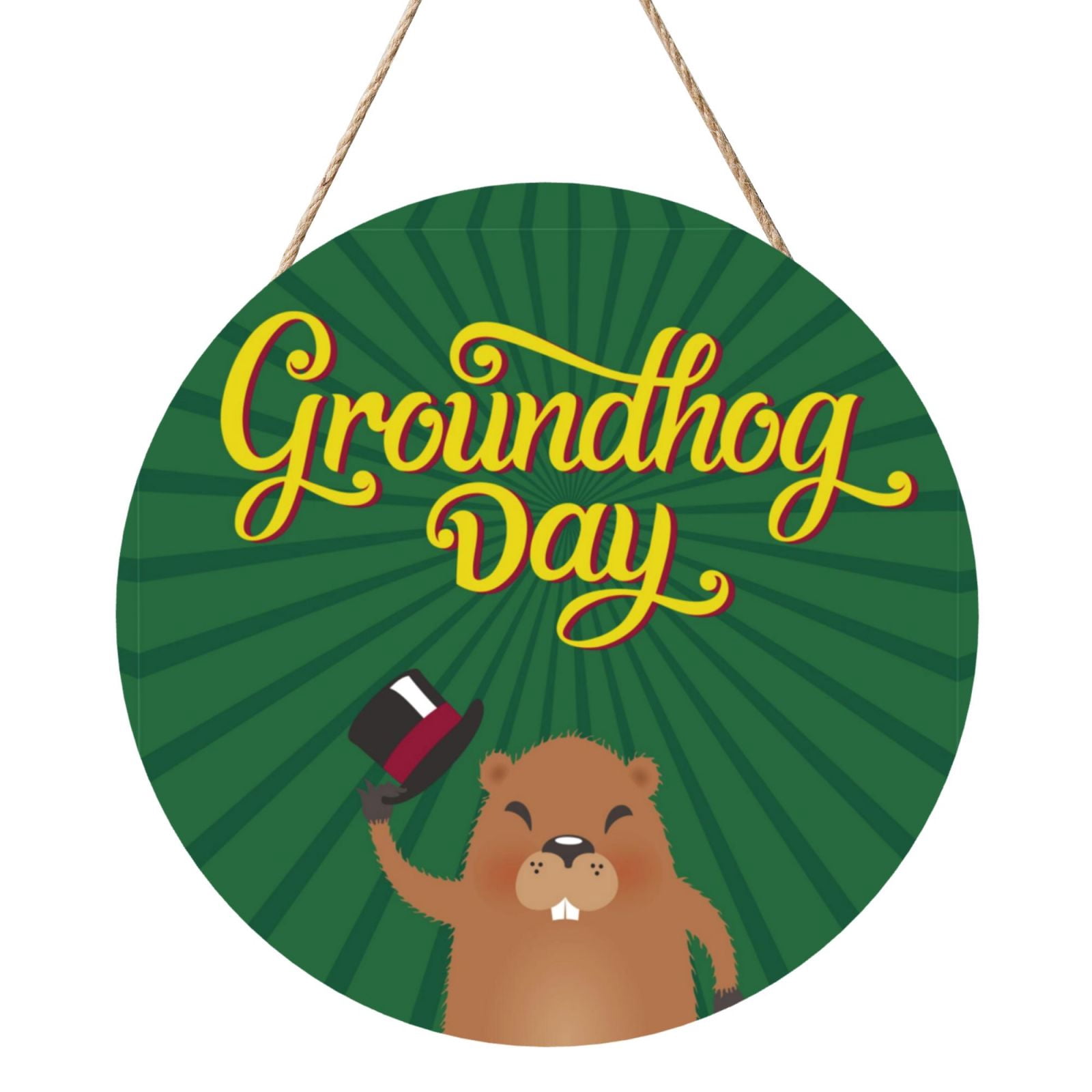 Happy Groundhog Day Wooden Hanging Sign Ornament Welcome Sign For Front ...