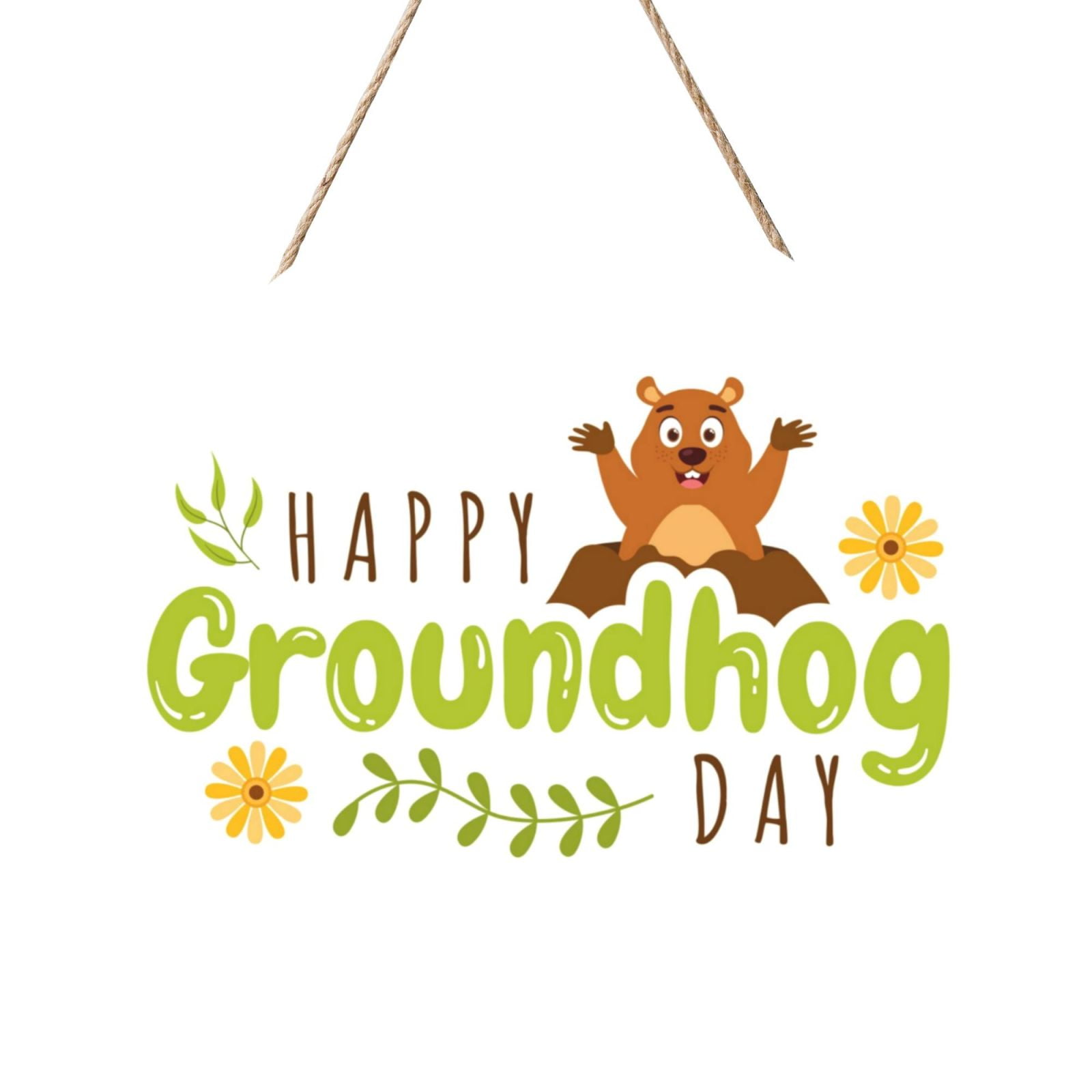 Happy Groundhog Day Wooden Hanging Sign Ornament Welcome Sign For Front ...