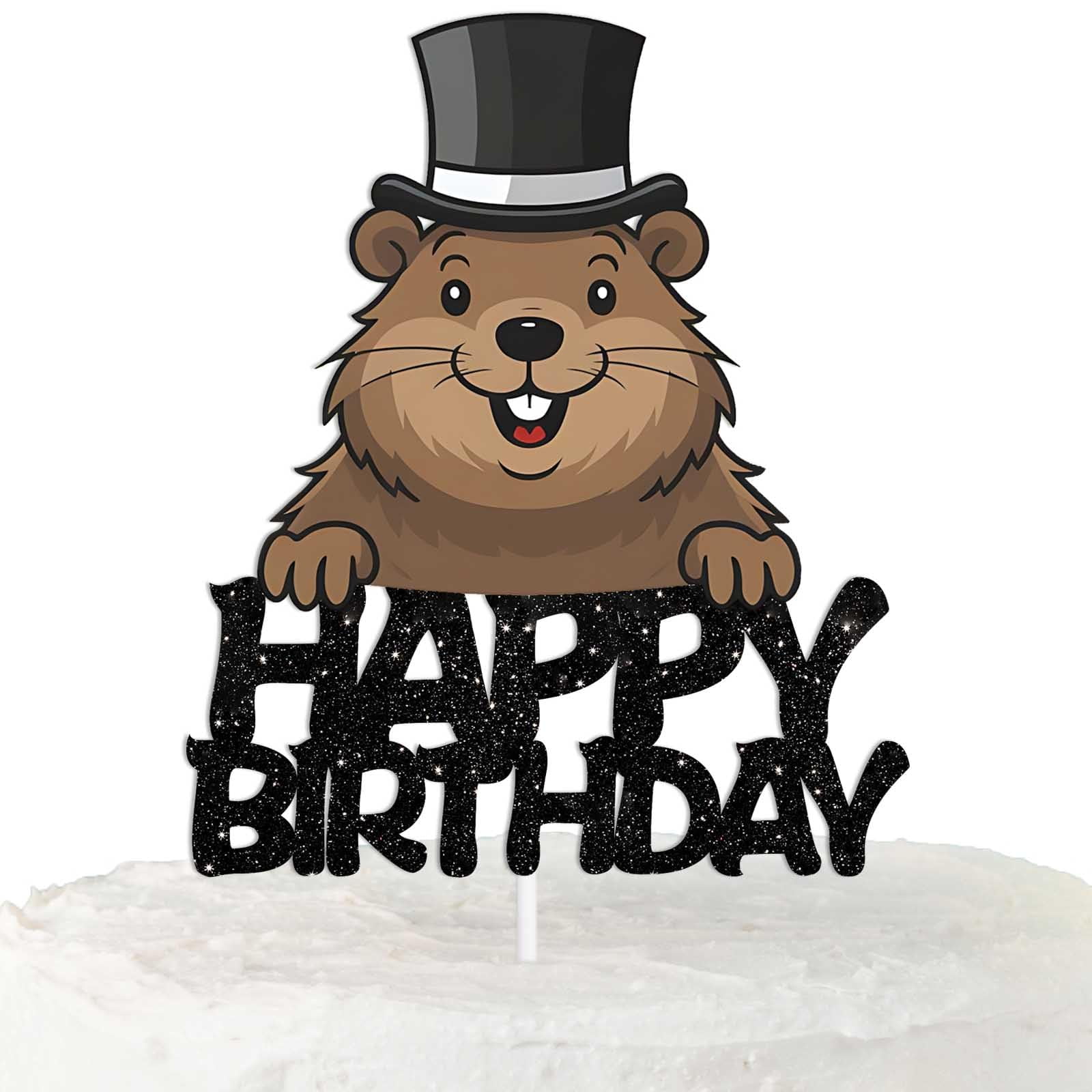 Happy Groundhog DayTRDN Cake Topper,Happy Birthday Groundhog Black ...