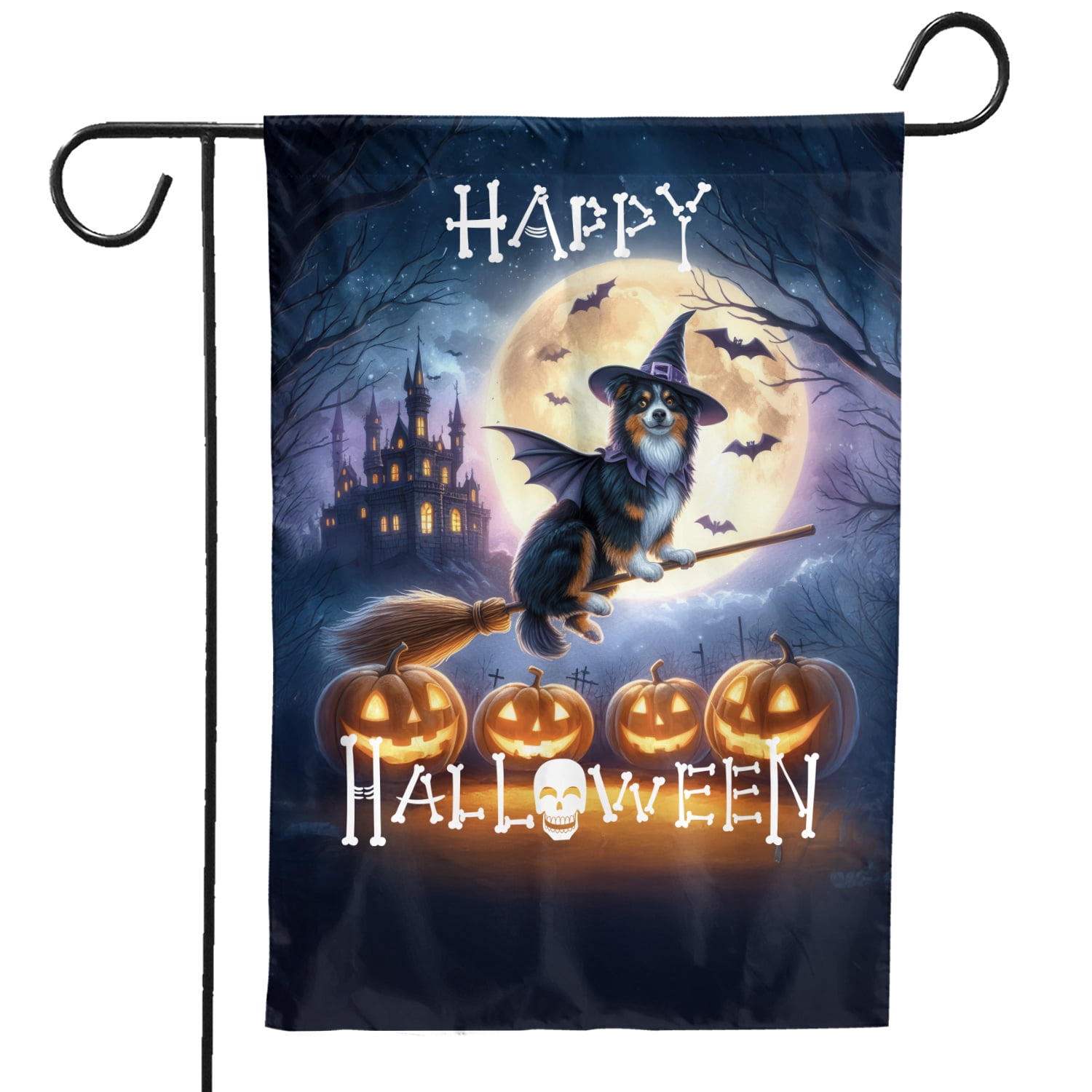 Happy Halloween Australian Shepherd Witch Pumpkins Bats Garden Flag ...