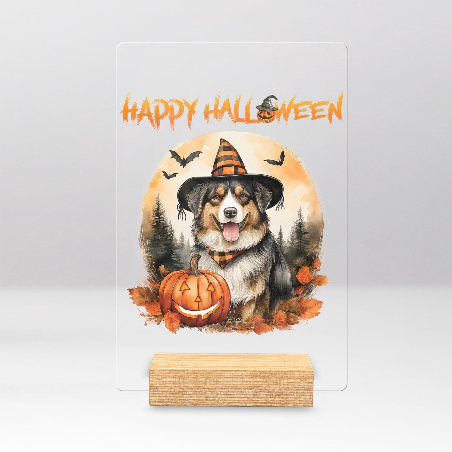 Happy Halloween Australian Shepherd Witches Hat Pumpkin Carving Acrylic ...