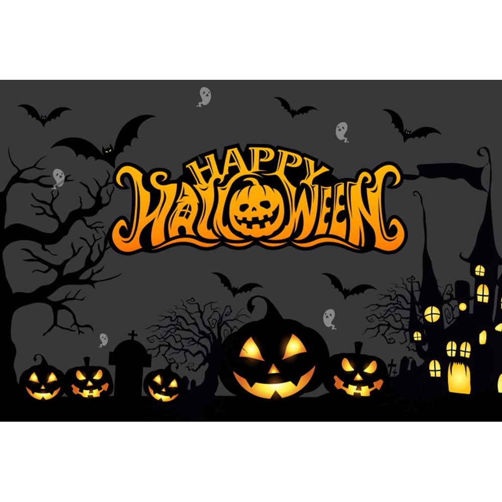 Happy Halloween Backdrop Horror Moon Pumpkin Witch Bat Castle Party r ...