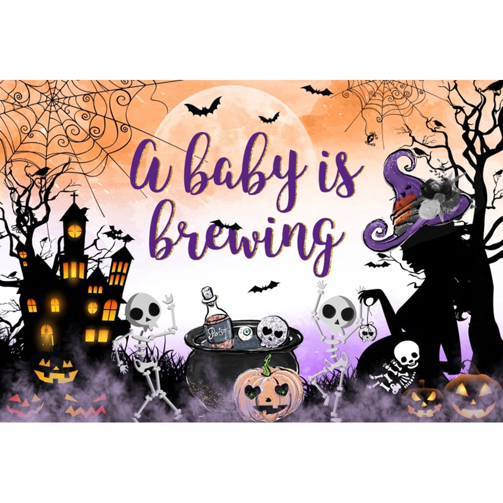 Happy Halloween Backdrop Horror Moon Pumpkin Witch Bat Castle Party r ...