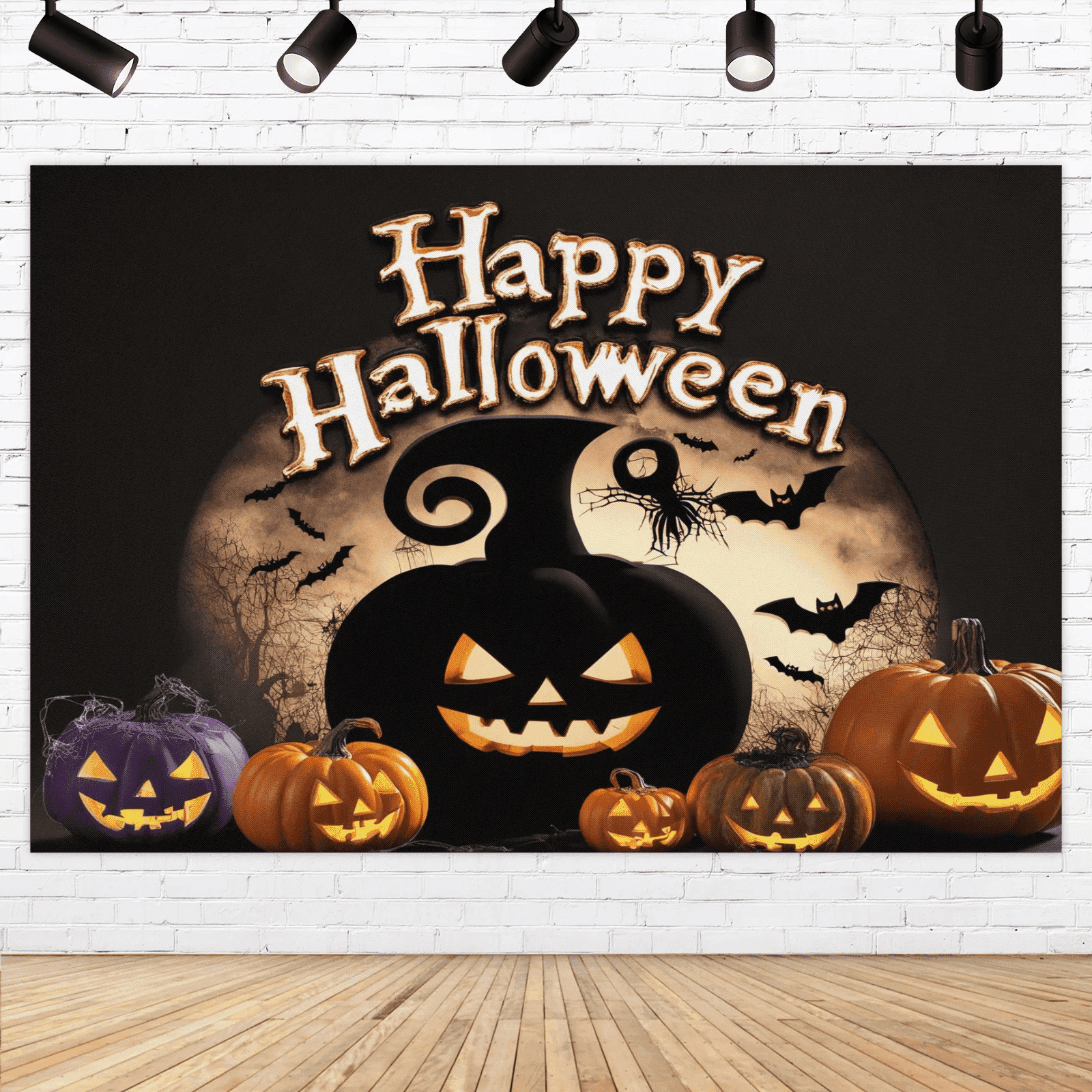 Happy Halloween Backdrop Horror Theme with Pumpkin, Ghouls,Bat Design ...