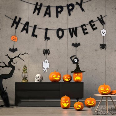 Happy Halloween Banner Garland with Spider Bat Sign for Halloween Party ...