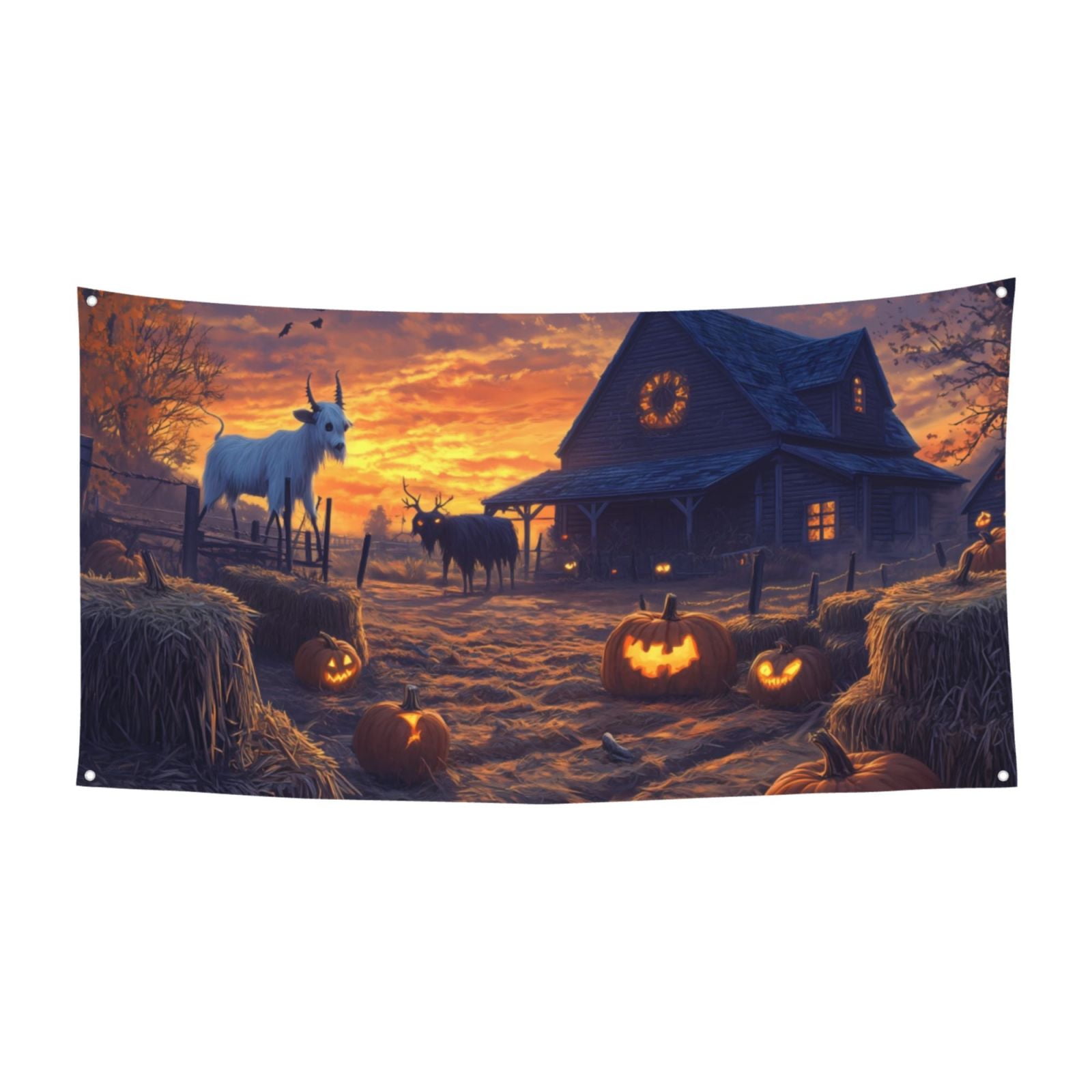 Happy Halloween Banner - Halloween Farm Pumpkin Ghost B Large Halloween ...