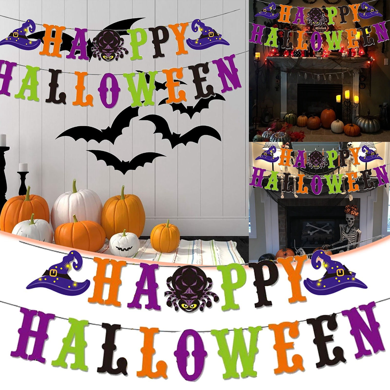 Happy Halloween Banner Halloween Bunting Banner Garland with Spider ...