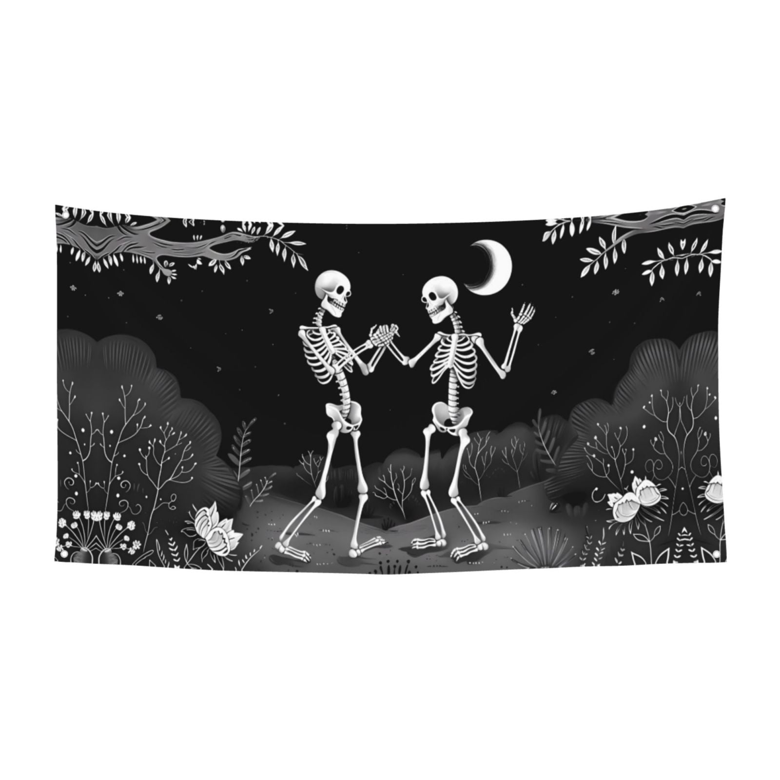 Happy Halloween Banner - Halloween Night Dancing Skeleton Large Halloween Backdrop Sign ...