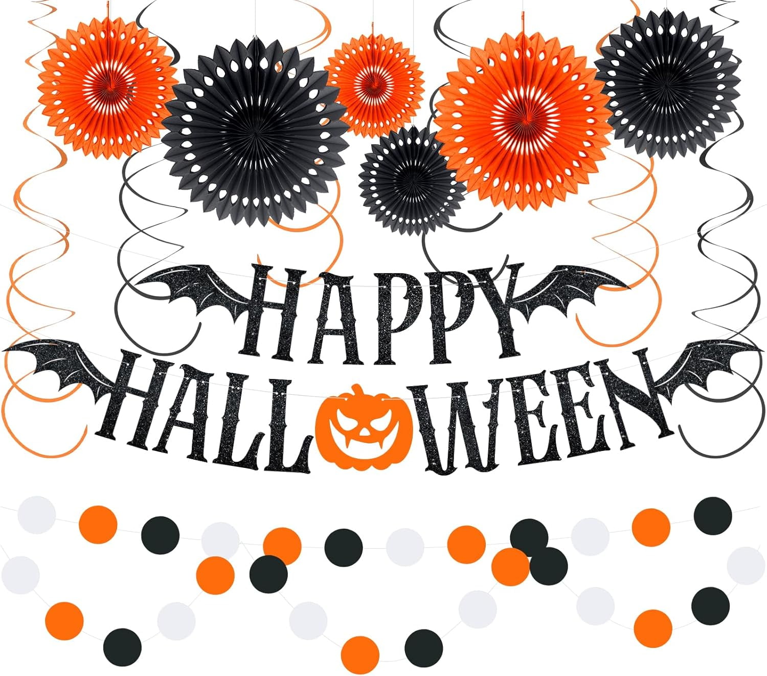 Happy Halloween Banner Decorations - Halloween Banner with Paper Fans ...