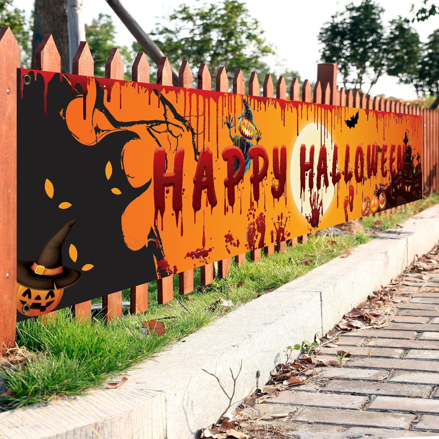Happy Halloween Banners For Outside-120x20 Inch Orange And Black Yard ...