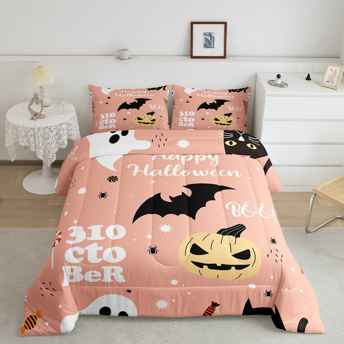 Happy Halloween Bedding Set Queen,Pumpkin Lantern Comforter Set,Gothic ...