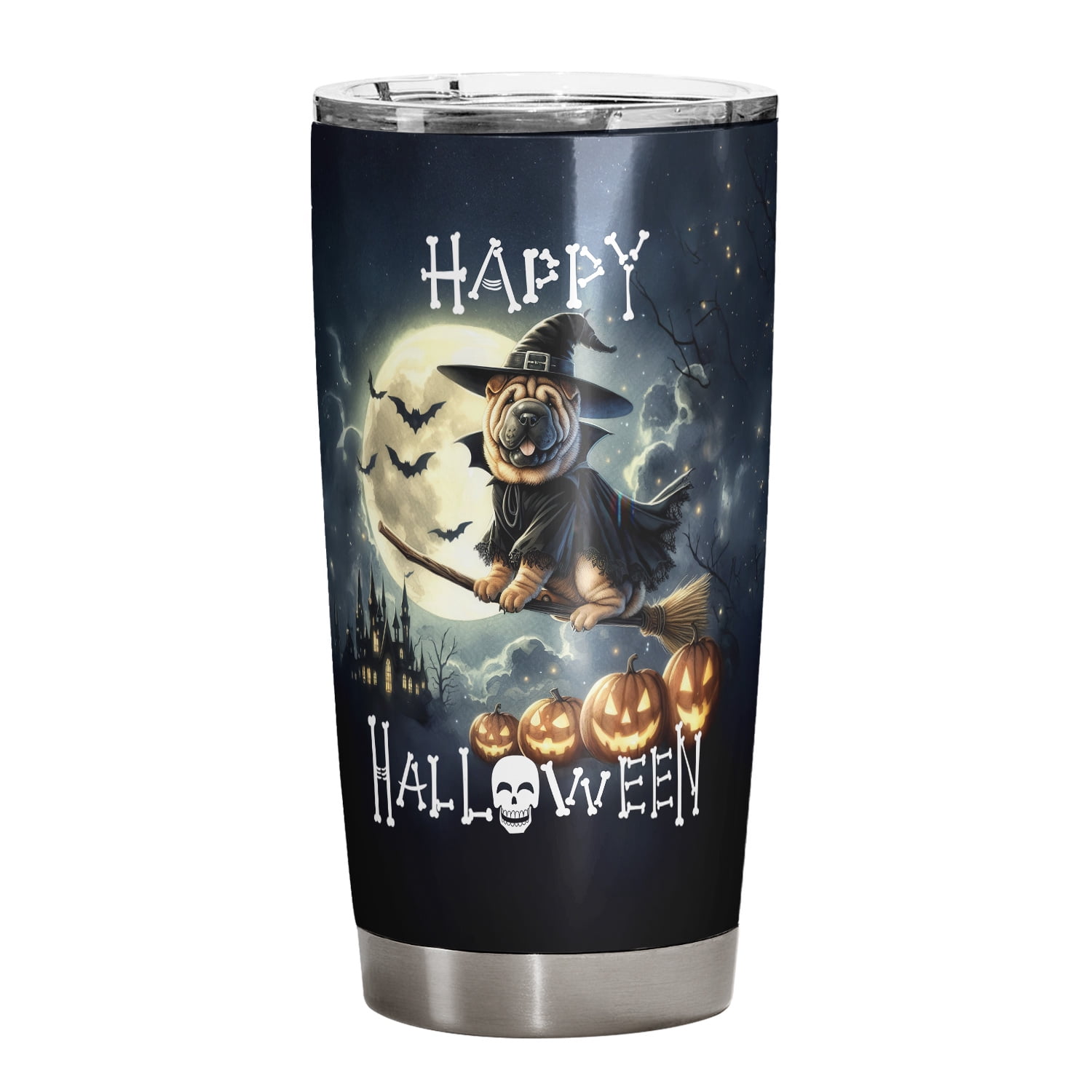 Happy Halloween Chinese Shar-Pei Witch Pumpkins Bats 20oz Stainless ...