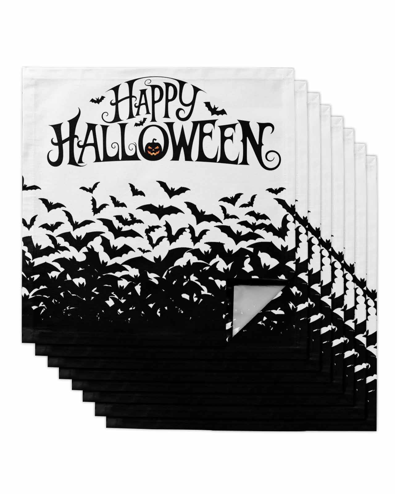 Happy Halloween Cloth Napkins Set of 8 Reusable Dinner Napkins, Cartoon ...