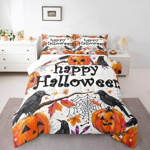 Happy Halloween Comforter Set King Size,Fall Pumpkin Maple Leaves ...