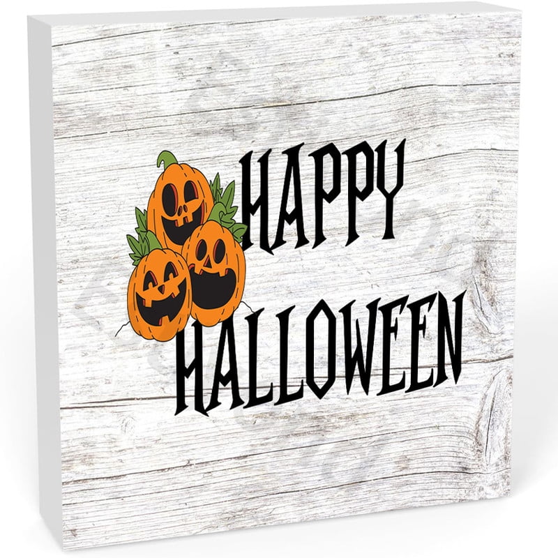 Happy Halloween Decor Wood Box Sign 5 X 5 Inches Desk Decor Rustic ...