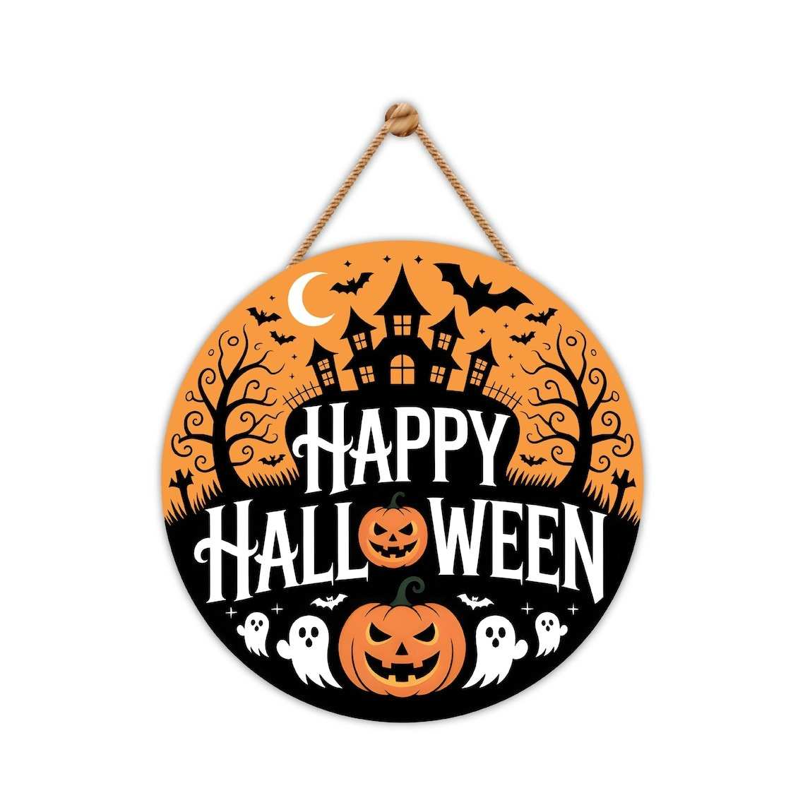 Happy Halloween Door Sign – Spooky Pumpkin Porch Decor, Cute Ghost ...